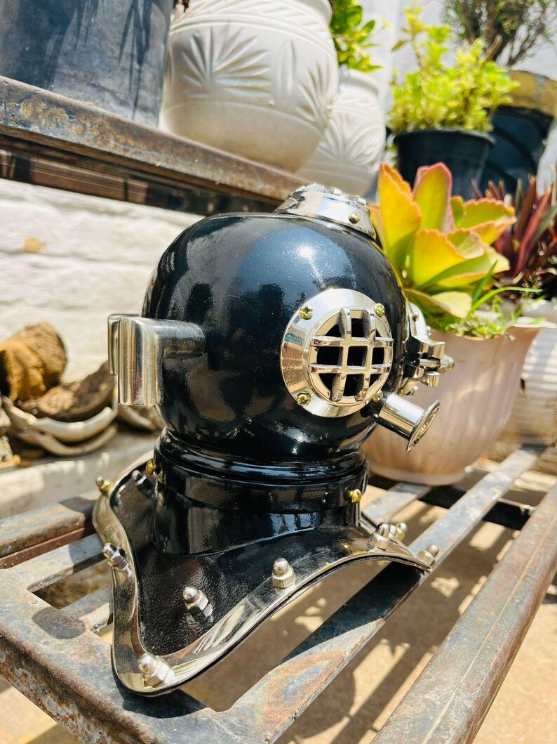 Vintage Style Diving Helmet Replica | Black & Chrome Nautical Decor ...