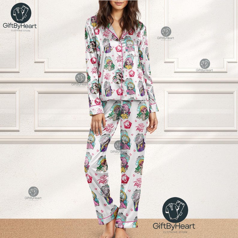 Kpop Demon Hunters Satin Pajamas Set – Saja Boys Shirt & Pants – Demon Hunters Huntrix Merch ...