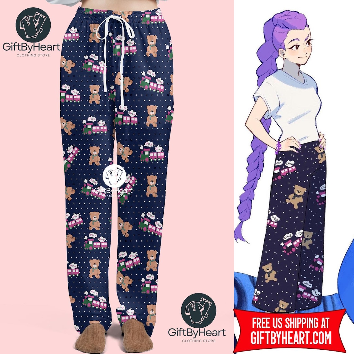 Kpop Demon Hunter Pajama Pants – Rumi Inspired Sleepwear – Cute Teddy Bear Christmas Lounge ...