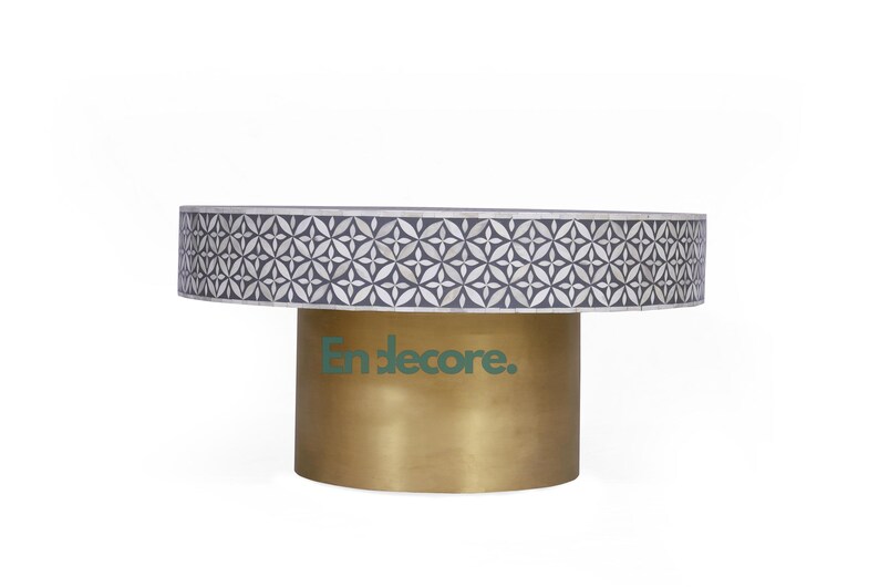 Bone Inlay Round Coffee Table | Handcrafted Floral Leaf Inlay Center ...