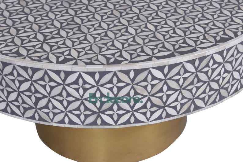 Bone Inlay Round Coffee Table | Handcrafted Floral Leaf Inlay Center ...