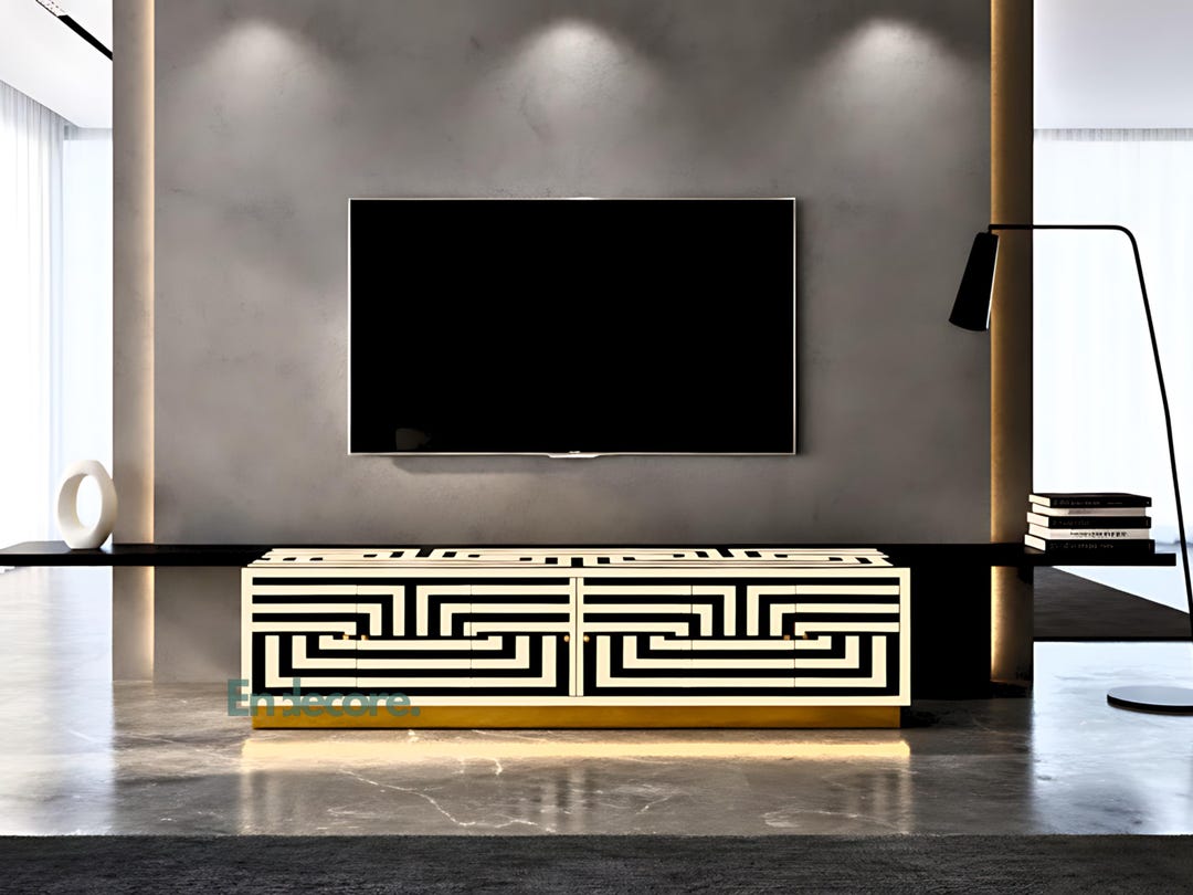Handmade Bone Inlay Media Console: TV Stand, Four Door Design With ...