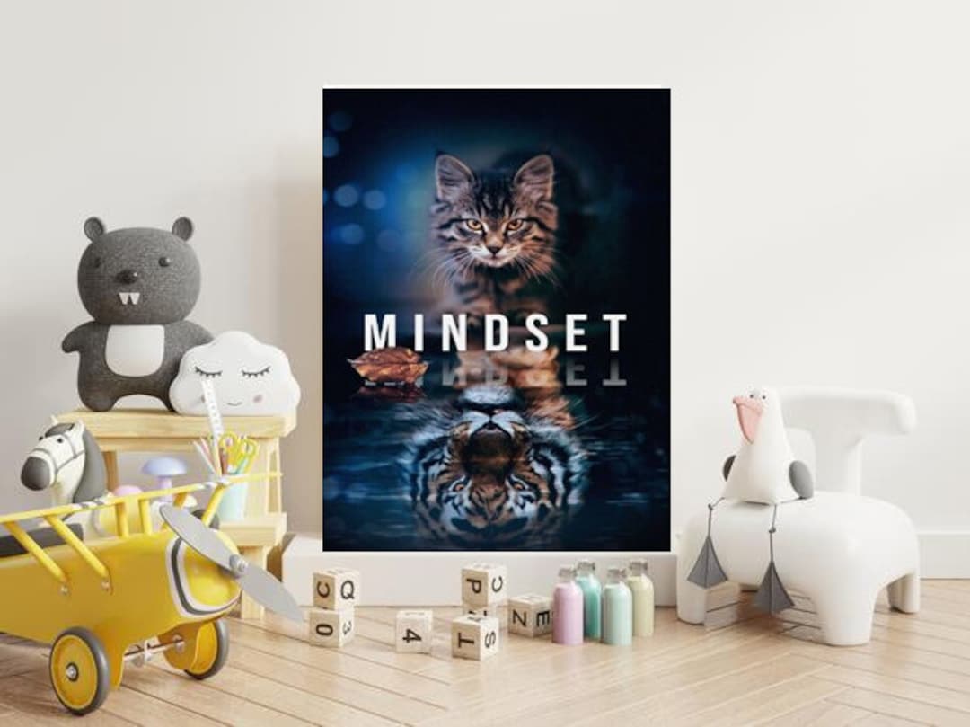 Mindset is Everything Lion Tiger Wall Art Success Motivation Cat Poster ...