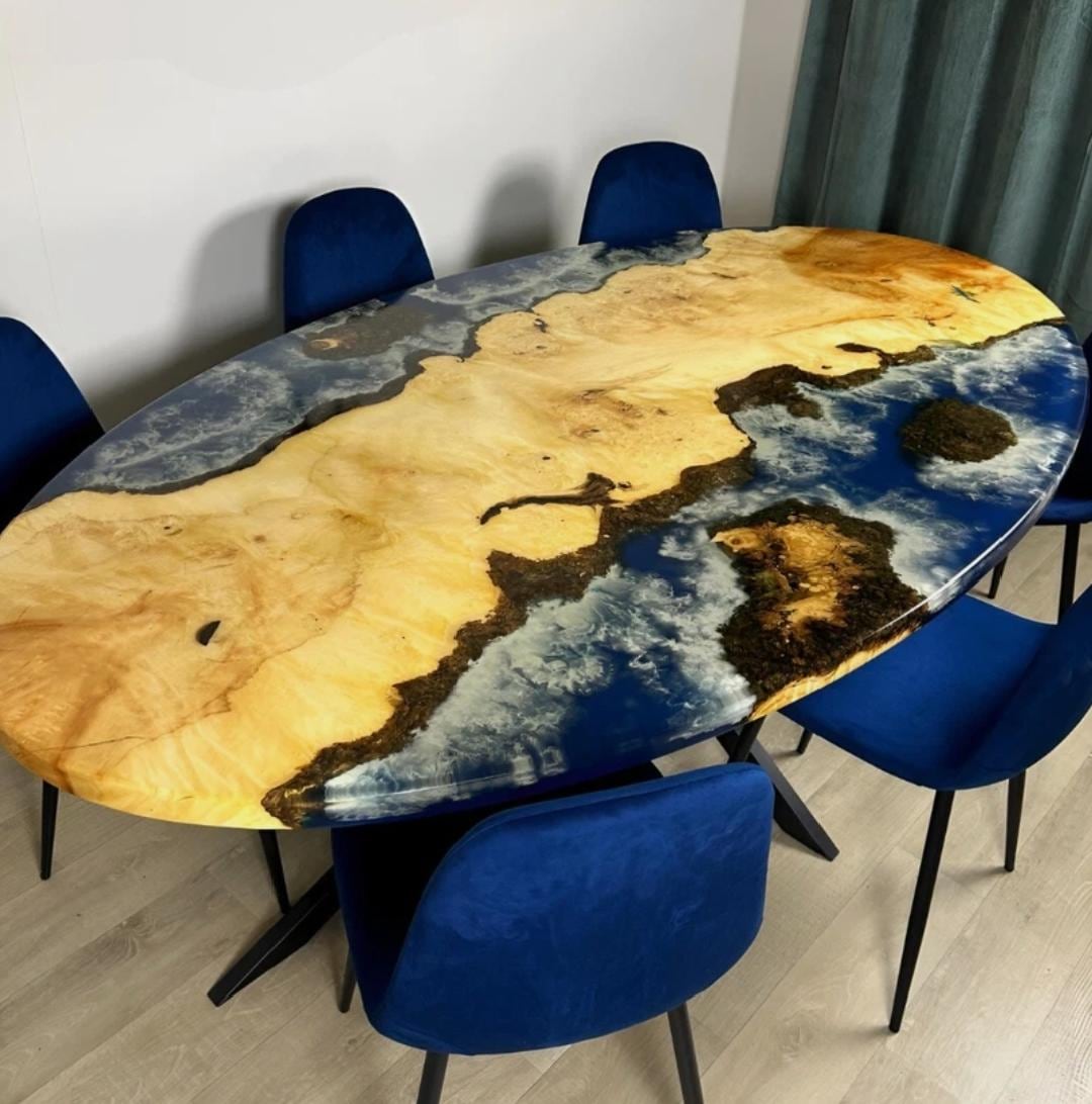 Ocean Wave Epoxy Resin Table – Live Edge Wood & Blue Sea Resin Art ...