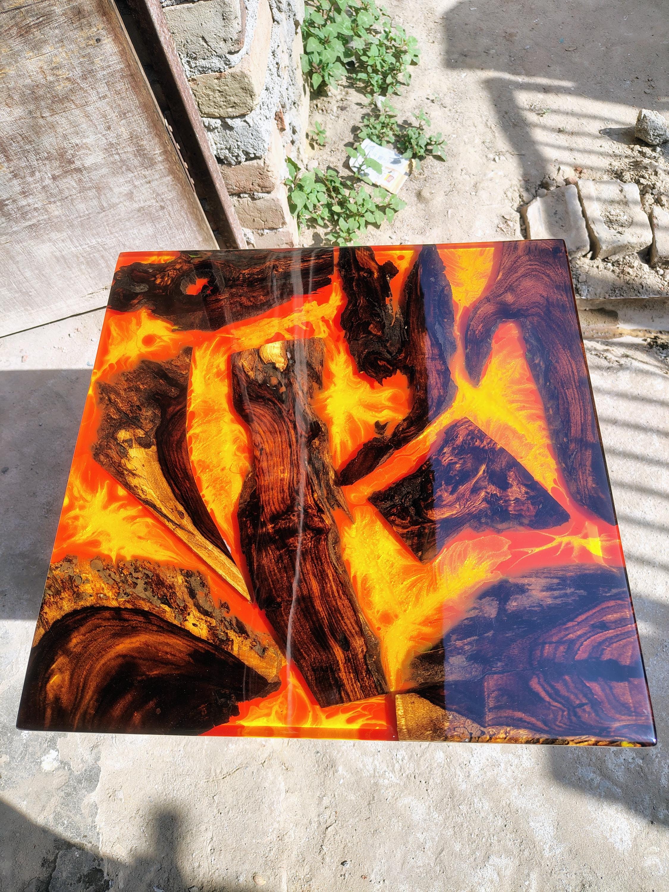 Live Edge Lava Flow Epoxy Resin Table - Handmade Accent Table | Acacia ...