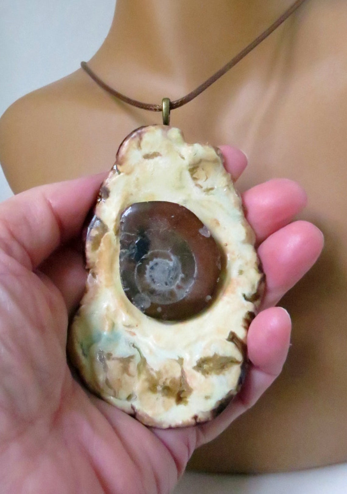 Ceramic Fossil Pendant Ammonite Clay Necklace Earthy Rustic Jewelry ...