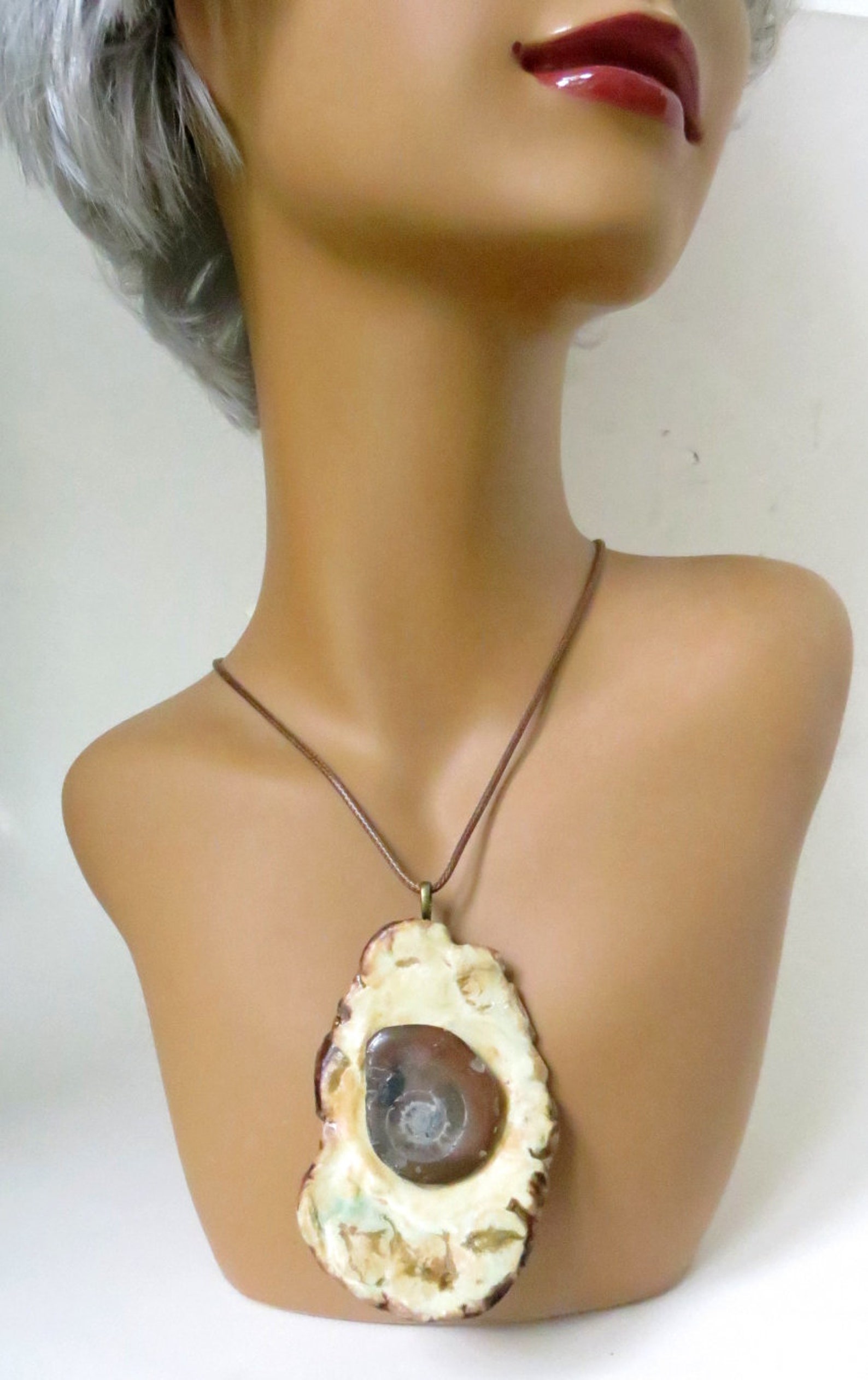 Ceramic Fossil Pendant Ammonite Clay Necklace Earthy Rustic Jewelry ...