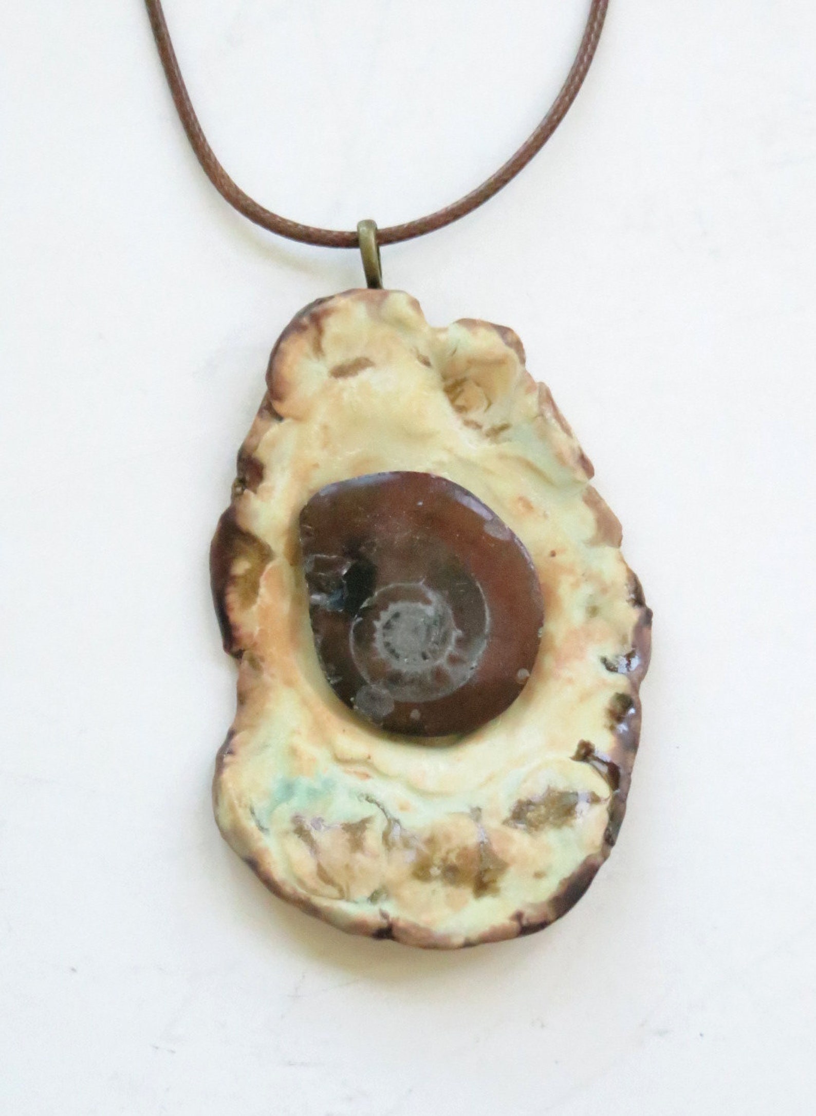 Ceramic Fossil Pendant Ammonite Clay Necklace Earthy Rustic Jewelry ...
