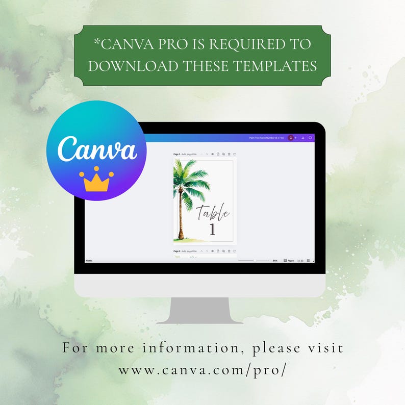 Tropical Destination Wedding Reception Table Number Sign Template ...