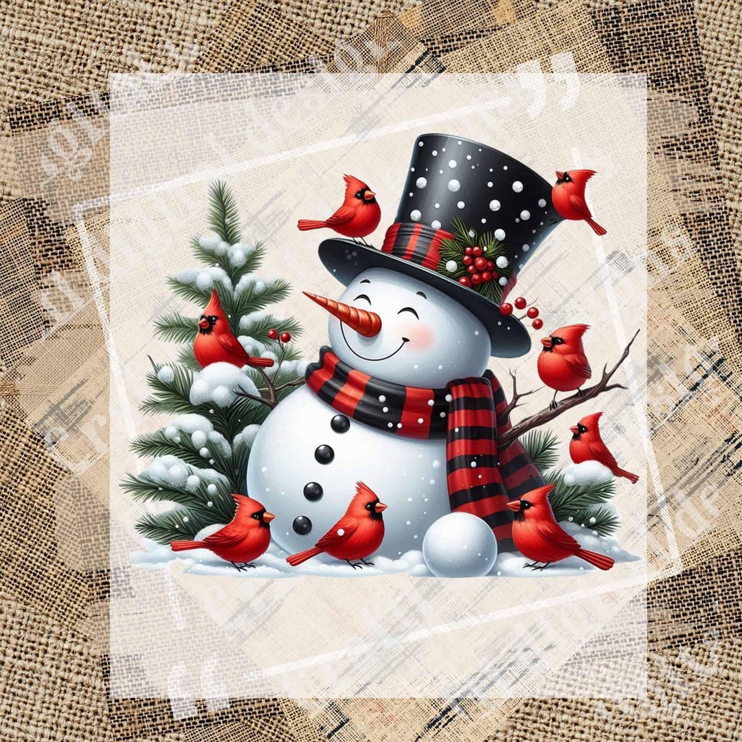 Winter Snowman Cardinals PNG Cute Christmas Snow Scene With Red Birds ...
