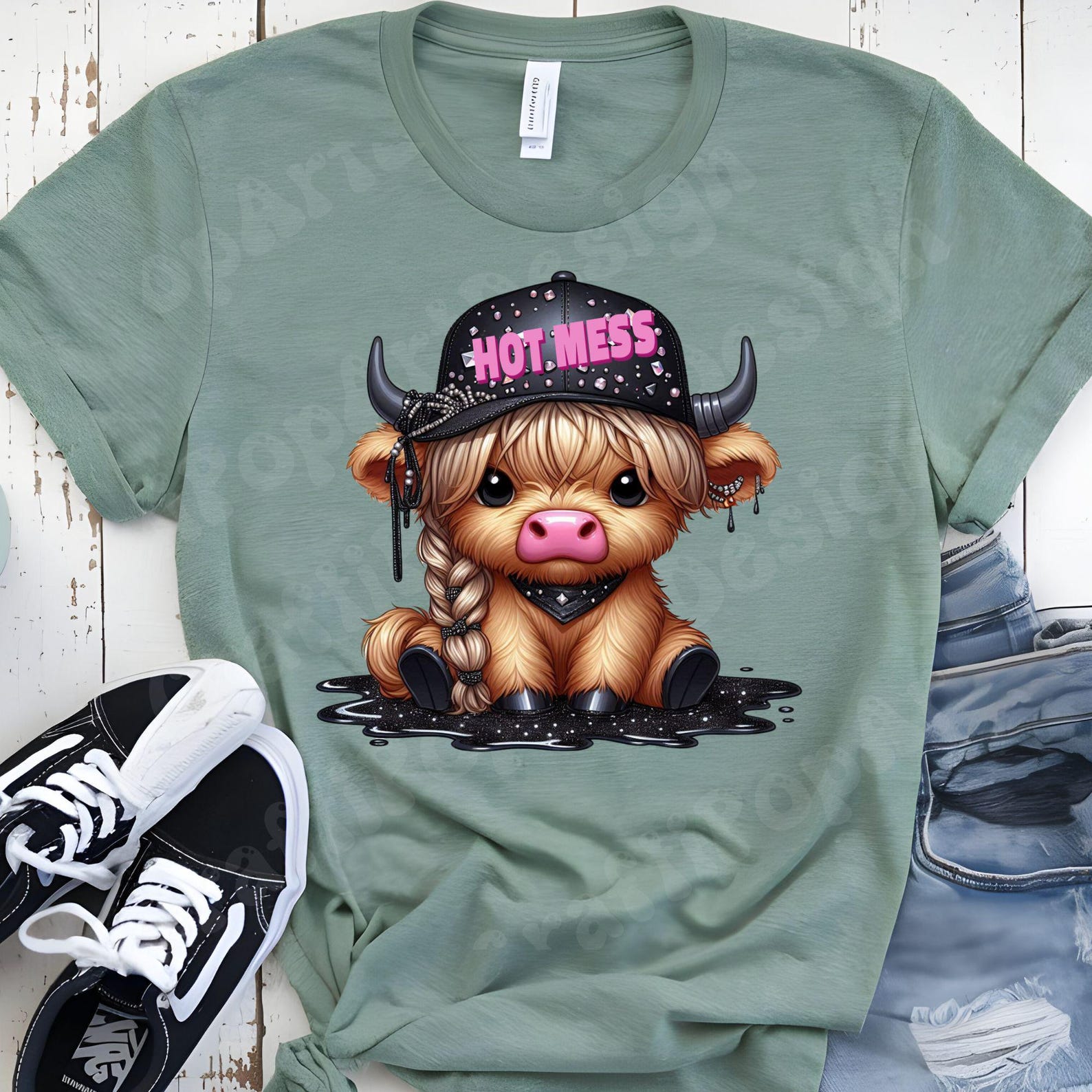 Hot Mess PNG, Highland Cow Png, Baby Cow Hot Mess Png, Funny ...