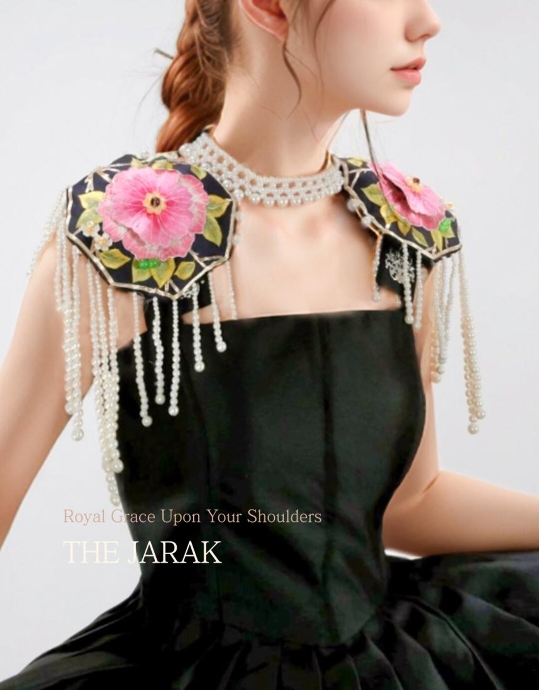 Black Silk Hanbok Epaulets | Embroidered Floral Shoulder Accessory With ...