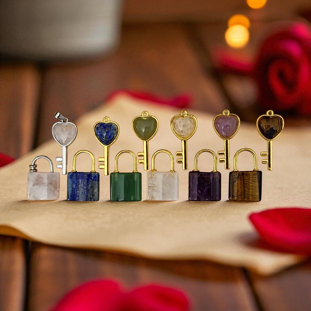 Gemstone Lock and Key Couple Set – Decorative Love Charms - Etsy