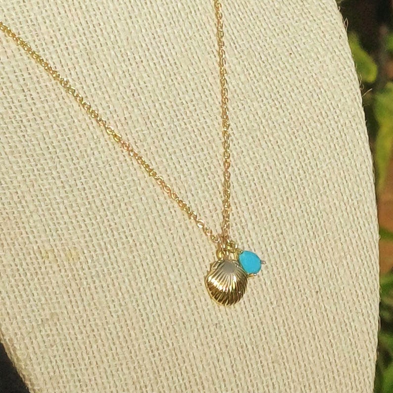 Gold Plated Clam Shell Necklace With Mini Turquoise Charm - Etsy Australia