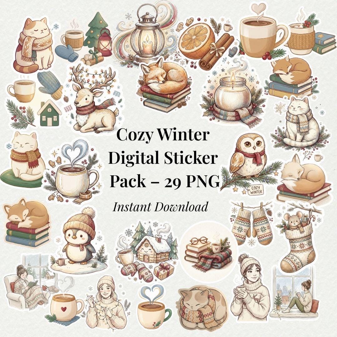 Cozy Winter Digital Sticker Pack – 29 PNG | Instant Download - Etsy