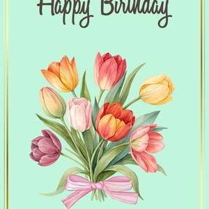 Floral Happy Birthday Card – Printable Digital Greeting - Etsy