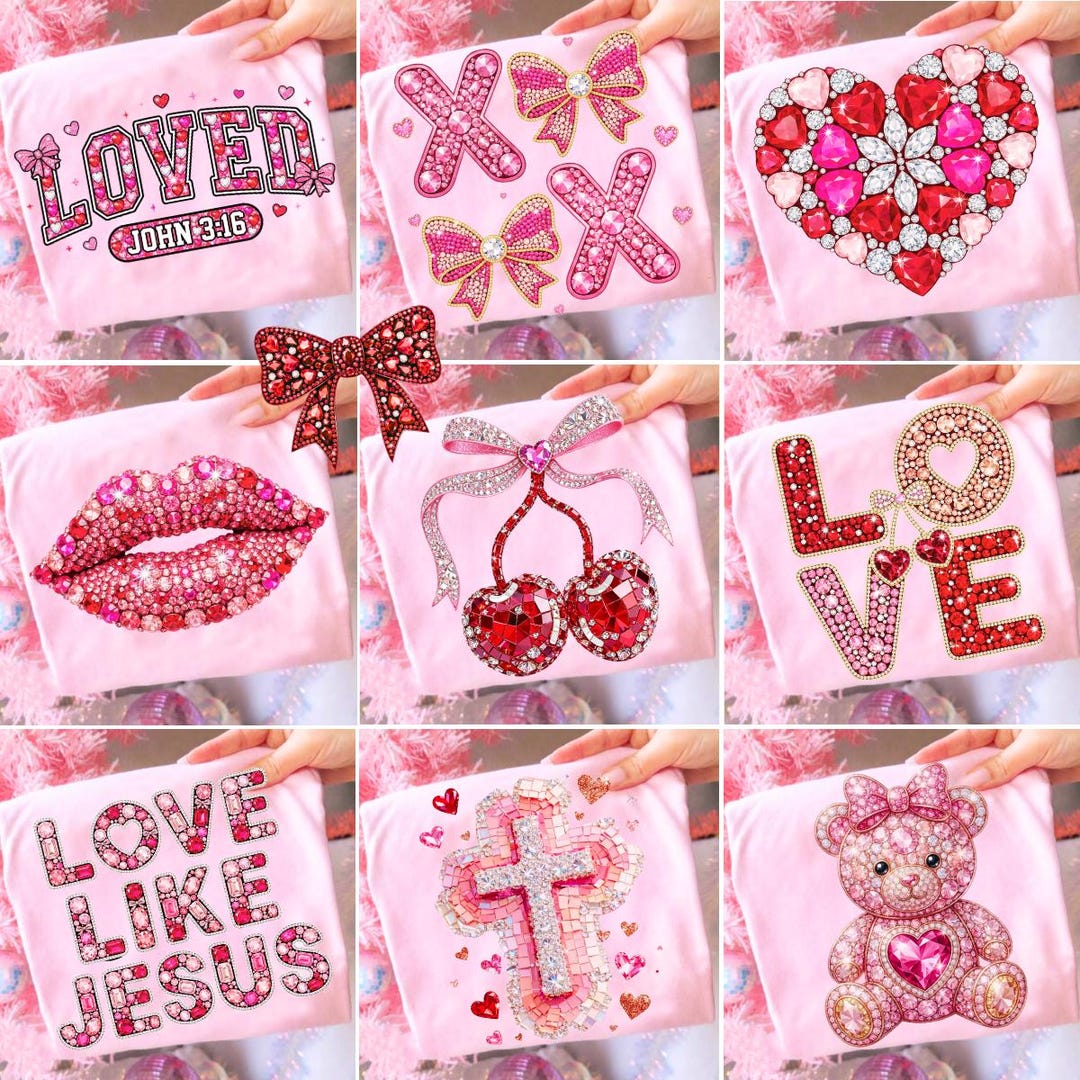 Rhinestone Valentine PNG Bundle Sparkle Bling Crystal Mosaic Jewel ...