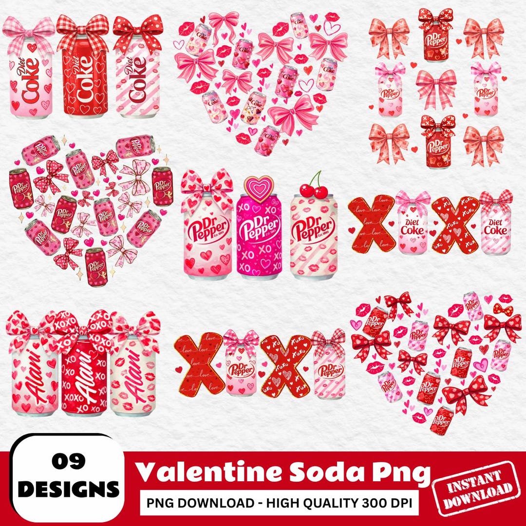 Trendy Valentine Soda Png Bundle Retro Soda Can Digital Download Cute ...