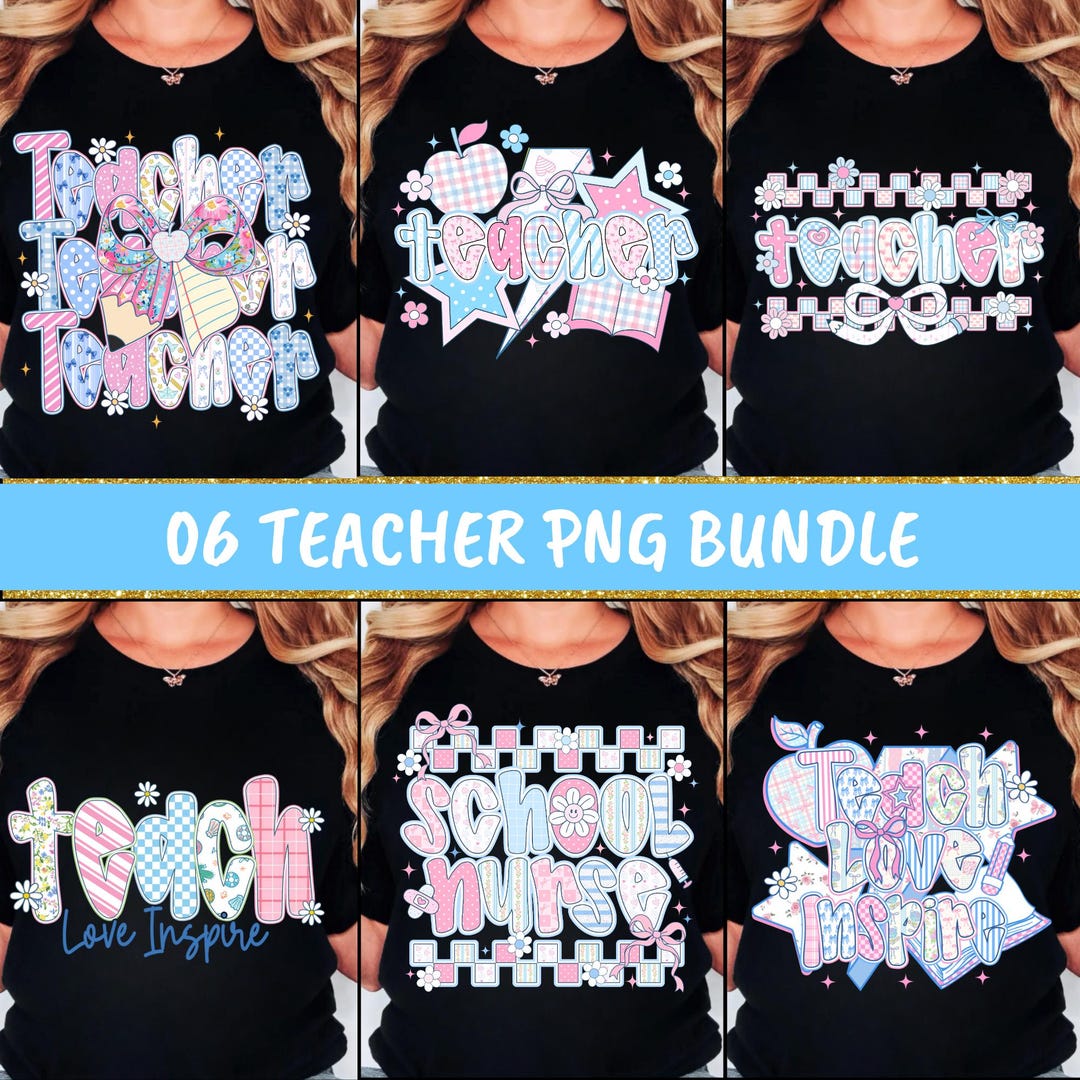 Teach Love Inspire Bundle Png Teacher Preppy Teacher Floral Glitter ...