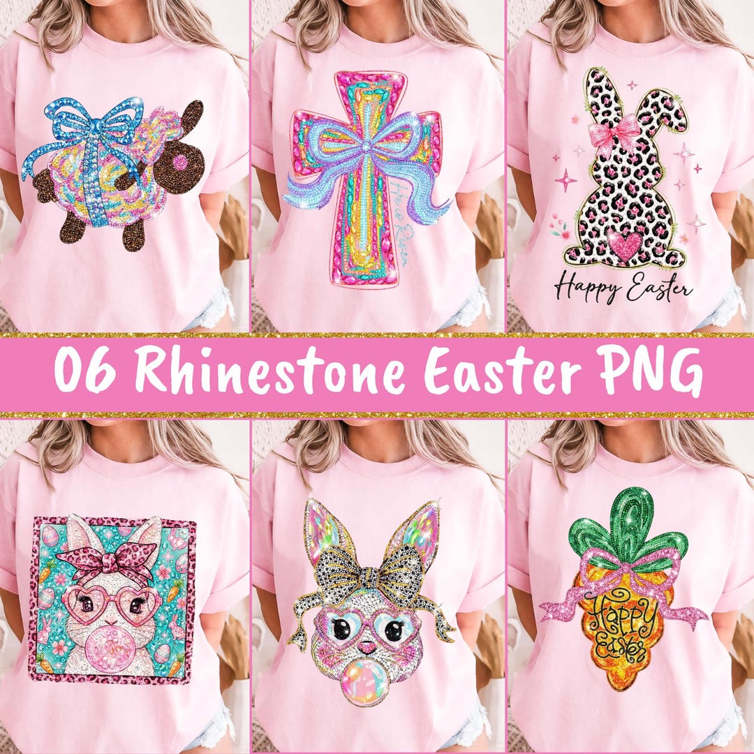 Rhinestone Happy Easter Bunny PNG Bundle Sparkle Bling Crystal Mosaic ...
