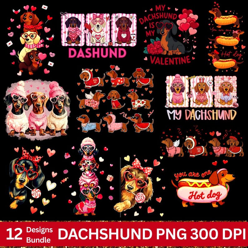 Dachshund is My Valentine PNG Bundle Valentine Heart Dog Lover Coquette ...