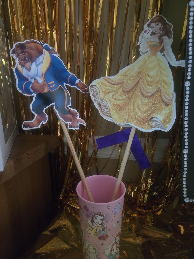 Beauty and the Beast Centerpiece, Cake Topper, Double-sided, Digital ...