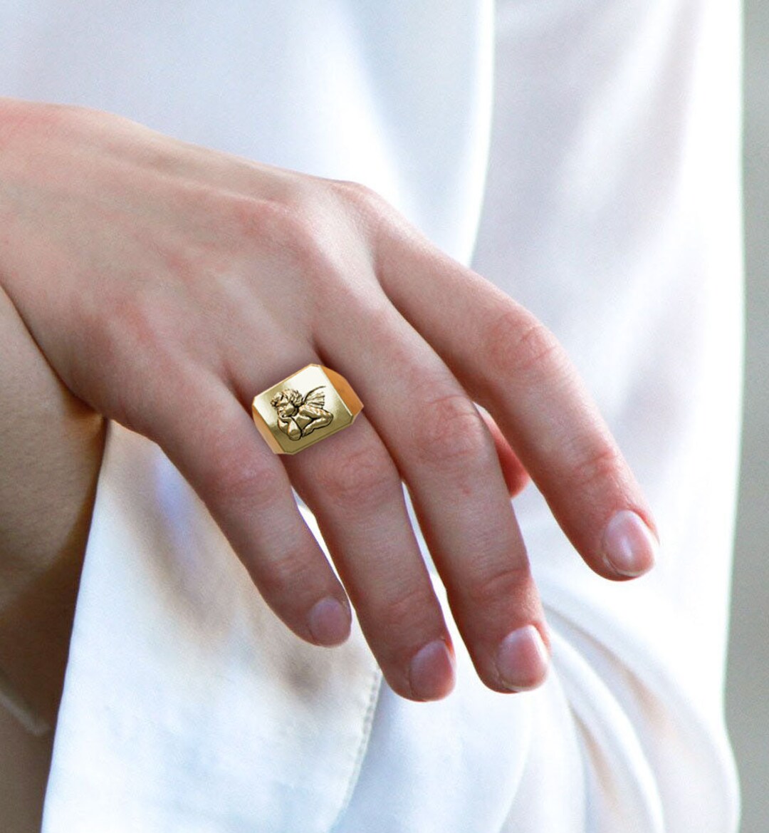 Chunky Gold Signet Ring: Cupid Angel Cherub Jewelry - Etsy