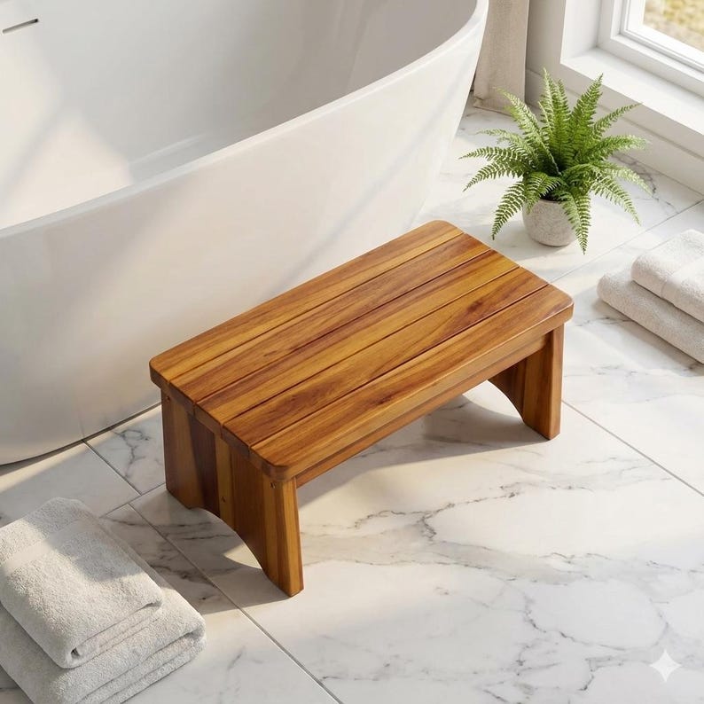 Acacia Wood Step Stool, Extra Wide 26in, Heavy Duty - Etsy