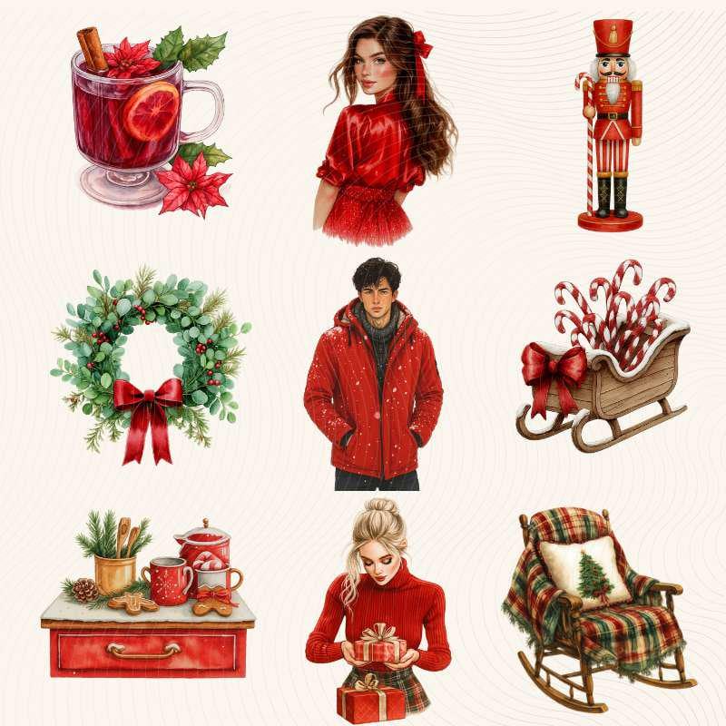 Classic Christmas Watercolor Clipart Set | 40 PNG | Vintage Holiday ...