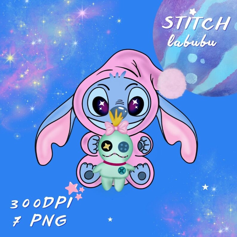 Stitch Labubu PNG Bundle | Miniso Cute Stitch Clipart | Kawaii Cartoon ...