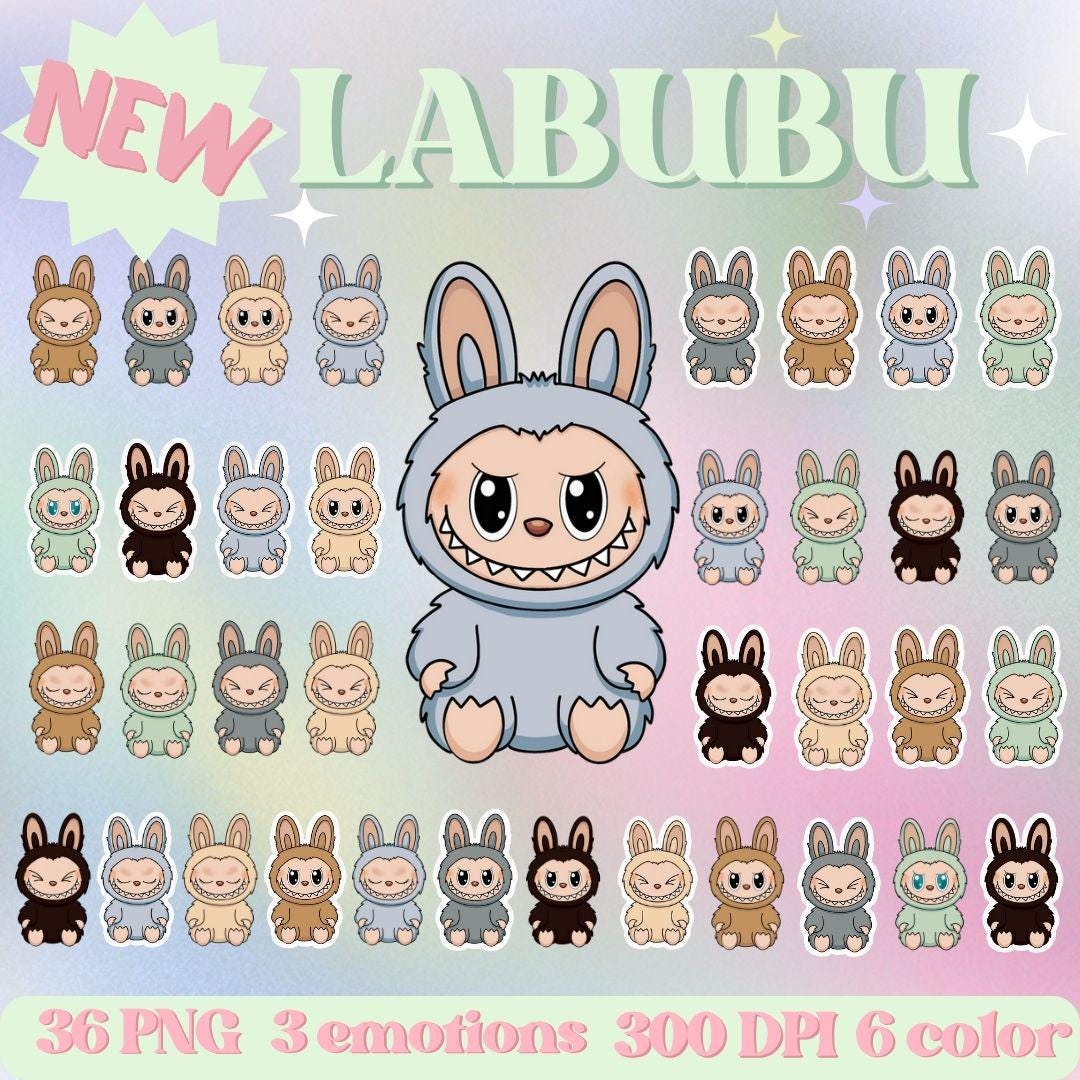 Cute Labubu PNG Stickers – 6 Characters × 3 Emotions – Kawaii Clipart ...