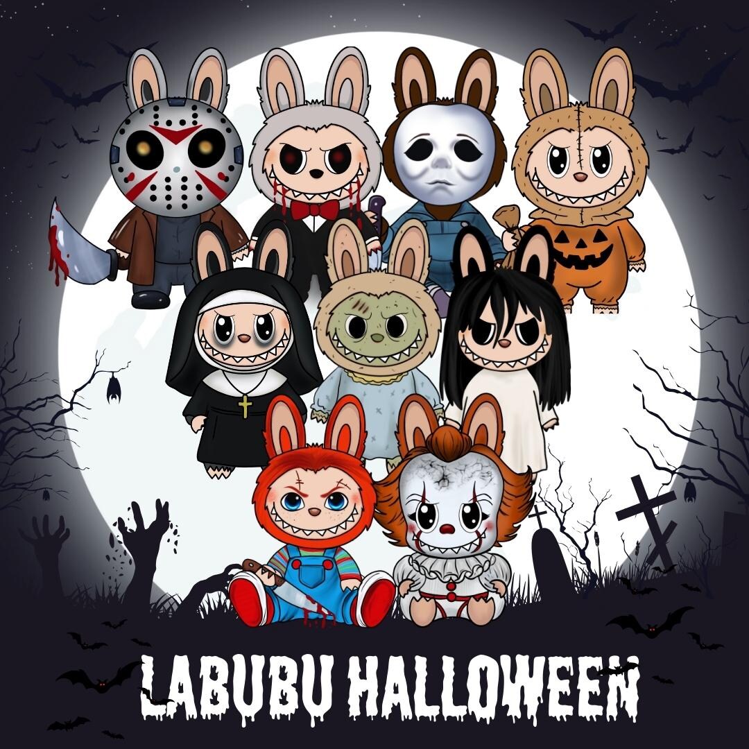 New Labubu Horror Characters 2025 PNG Bundle | 9 Scary Cute Halloween ...