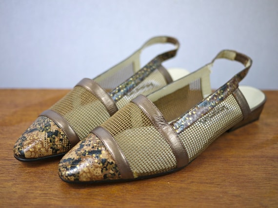 Bronze Metallic Snakeskin Netted Flats - Gem