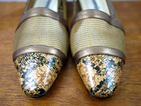 Bronze Metallic Snakeskin Netted Flats - Gem