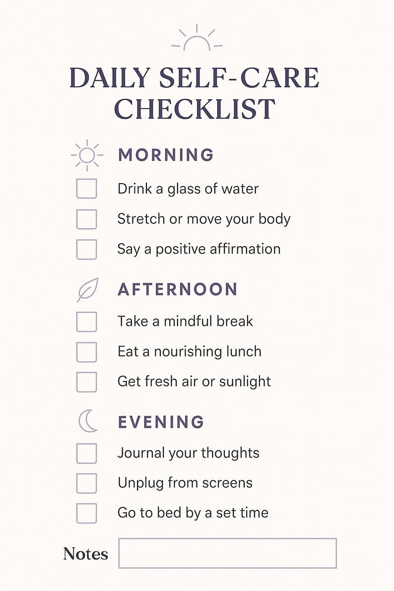 Daily Self-care Checklist - Printable PDF - Etsy