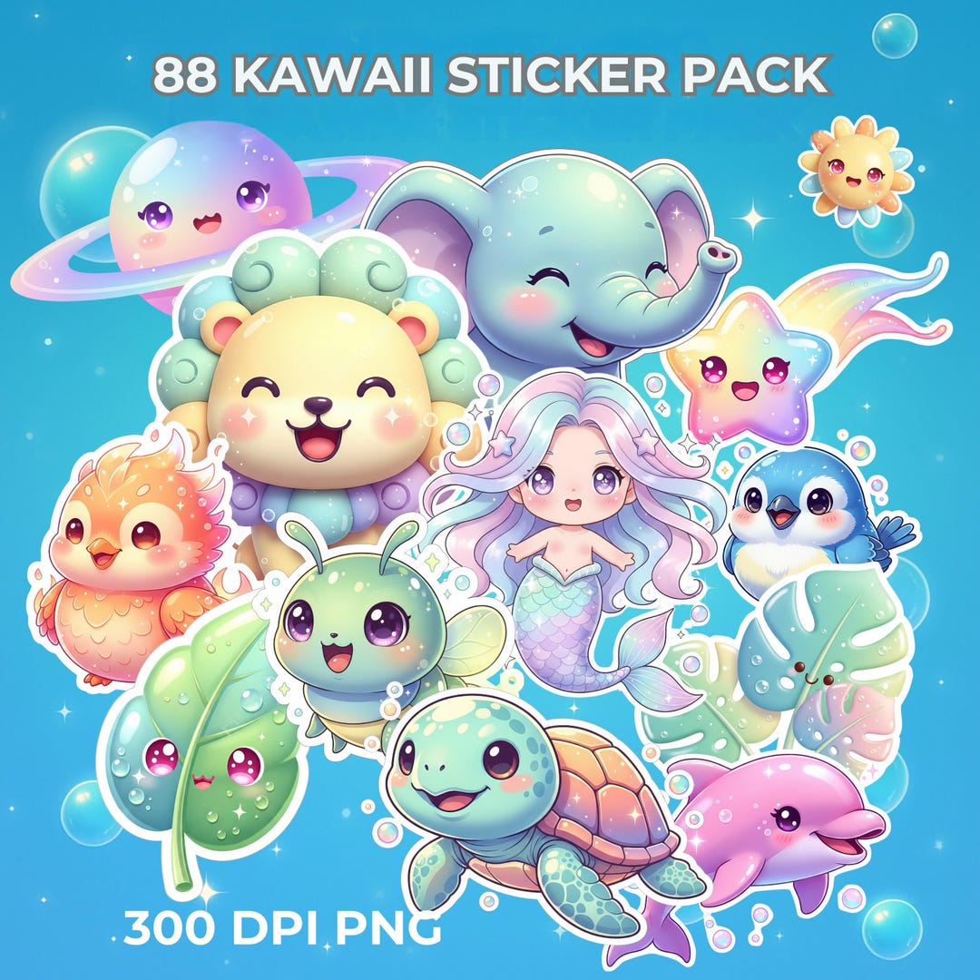 Kawaii Cutecore Sticker Sheets - Animals, Nature & Fantasy | Instant ...