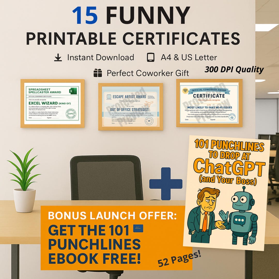Printable Office Award Hq Free 101 Punchlines Ebook Coworker Gift