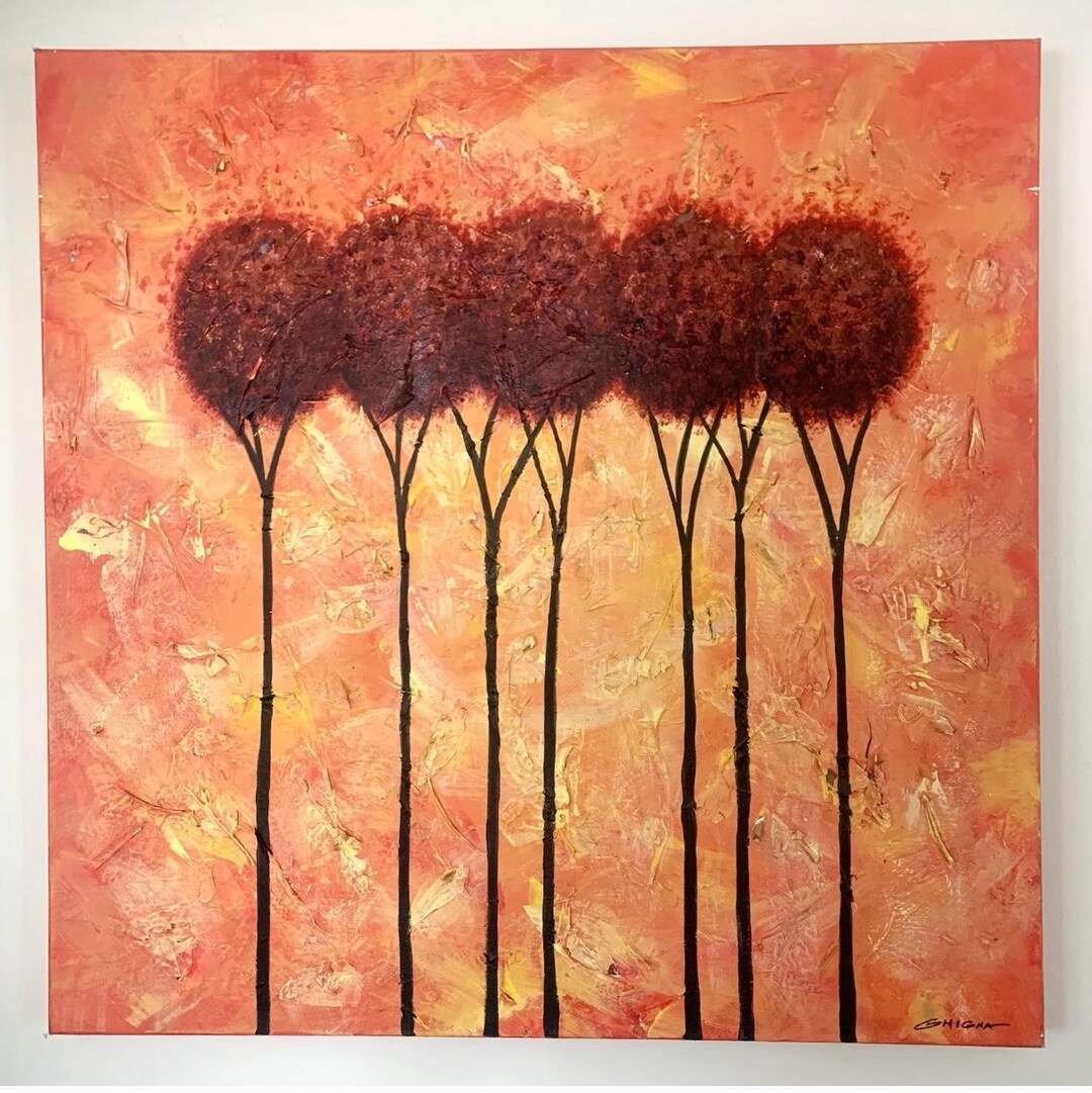 Original Painting 36x36” Abstract Trees Textured Canvas Home Decor Art ...