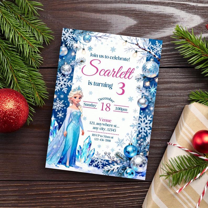 Frozen Birthday Invitation, Editable Ice Princess Canva Template ...