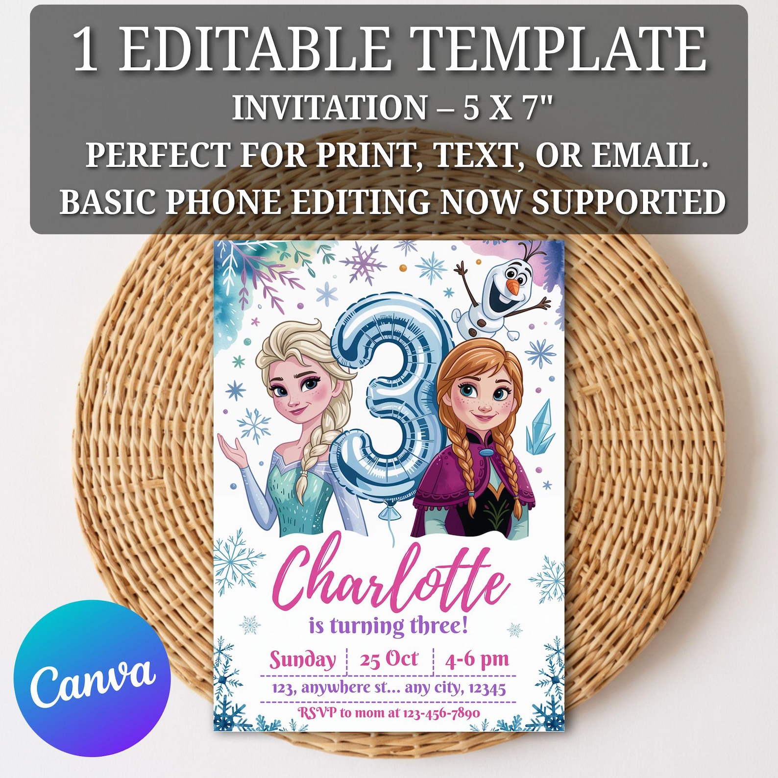 Frozen 3rd Birthday Invitation, Elsa Anna Digital Invite, Frozen ...