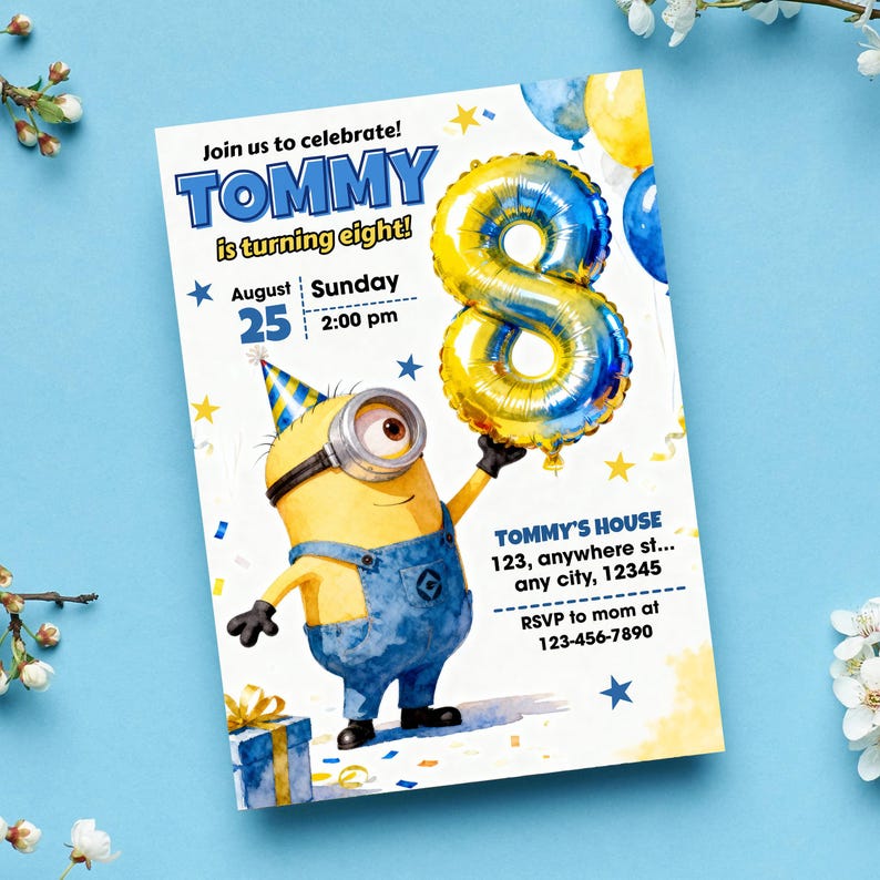 Minions 8th Birthday Invitation, Funny Minion Party Invite, Editable ...
