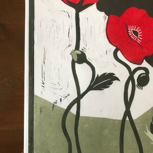Poppies Floral Art Linocut Print - Poppies Limited Edition Reduction ...