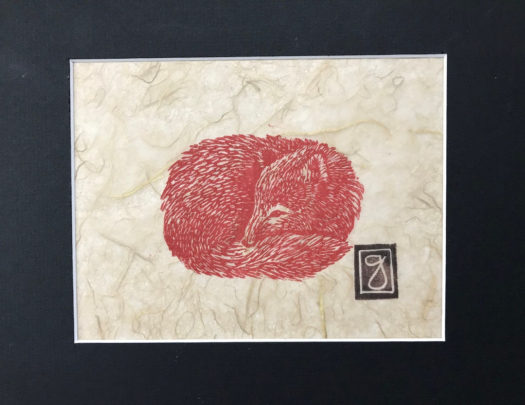 Baby Fox Linocut Print, Hand Printed Art, Woodland Nursery Decor - Etsy