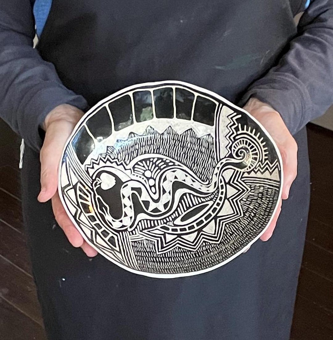 Ceramic Plate "snake in the Garden" - Unique Handmade Sgraffito Art - Etsy
