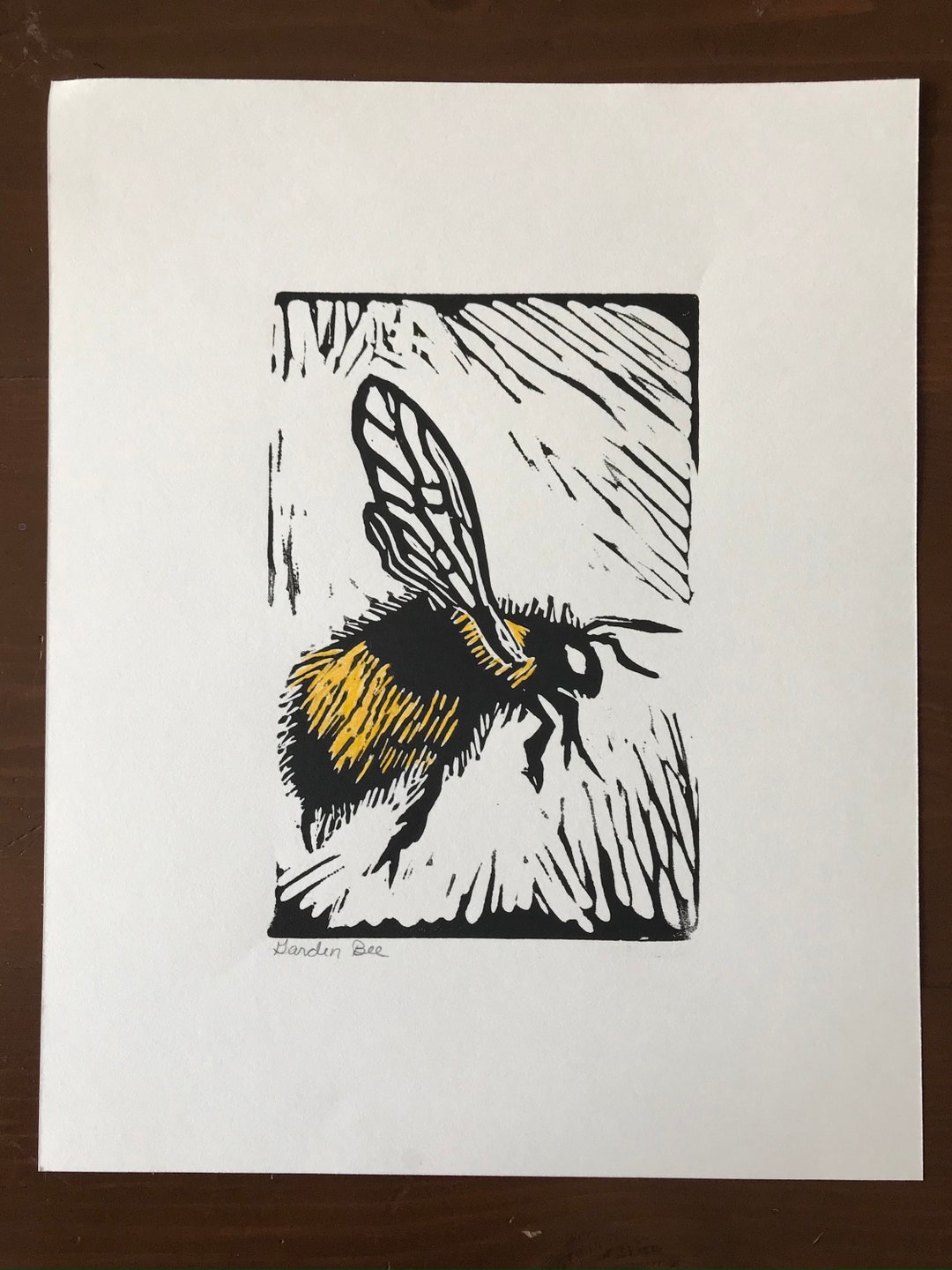 Bee Lino Print, Original Bee Art, Nature Wildlife Print, Garden Art ...