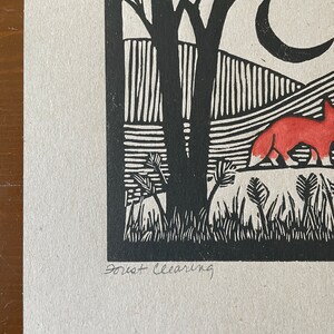 Folk Art Style Fox Lino Print Small Wall Art Artist Signed by Gina ...