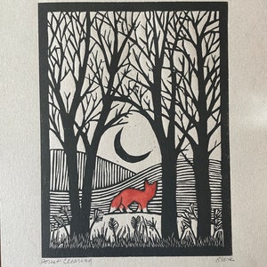 Folk Art Style Fox Lino Print Small Wall Art Artist Signed by Gina ...