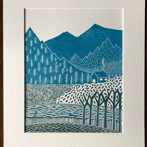 Cabin in the Mountain Linocut Print Blue Mountains - Etsy