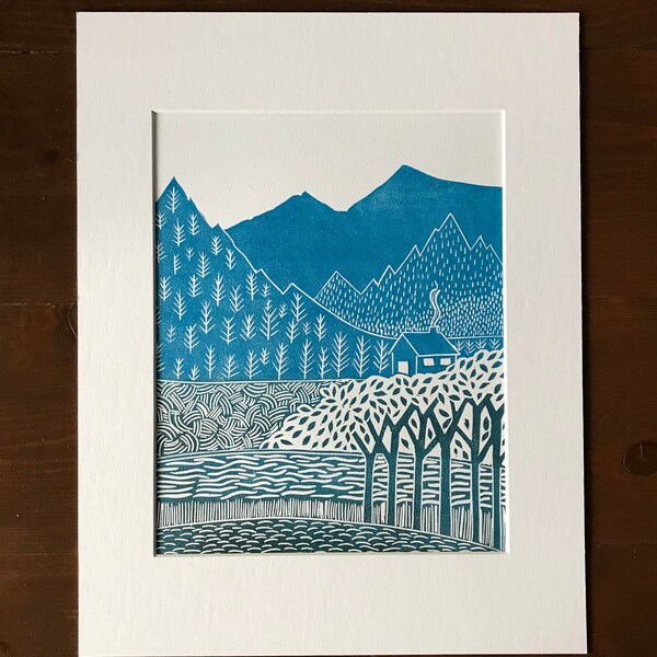 Mountain Linocut - Etsy