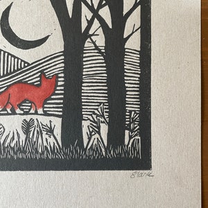 Folk Art Style Fox Lino Print Small Wall Art Artist Signed by Gina ...
